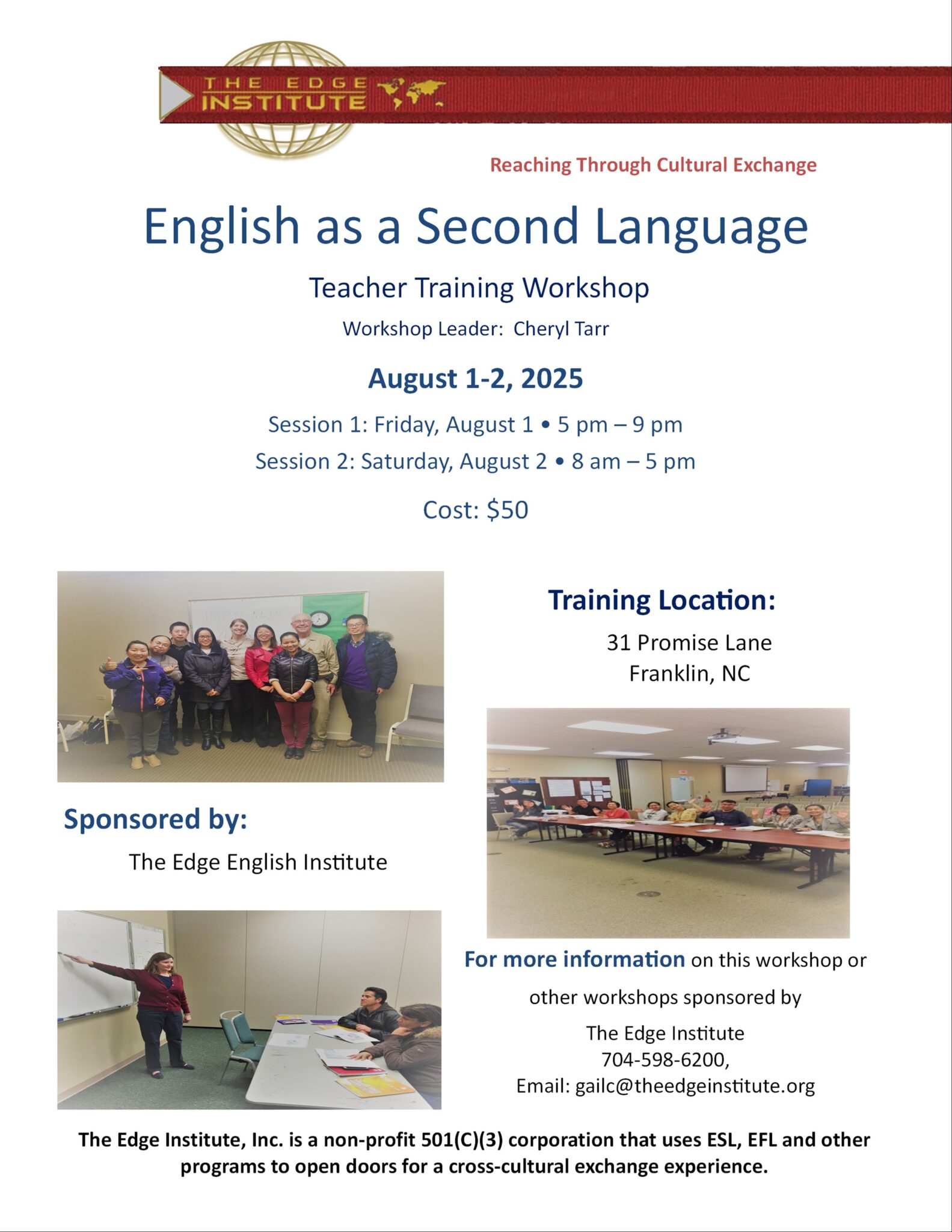ESL Teacher Training – August 2025 in Franklin, NC – The Edge Institute