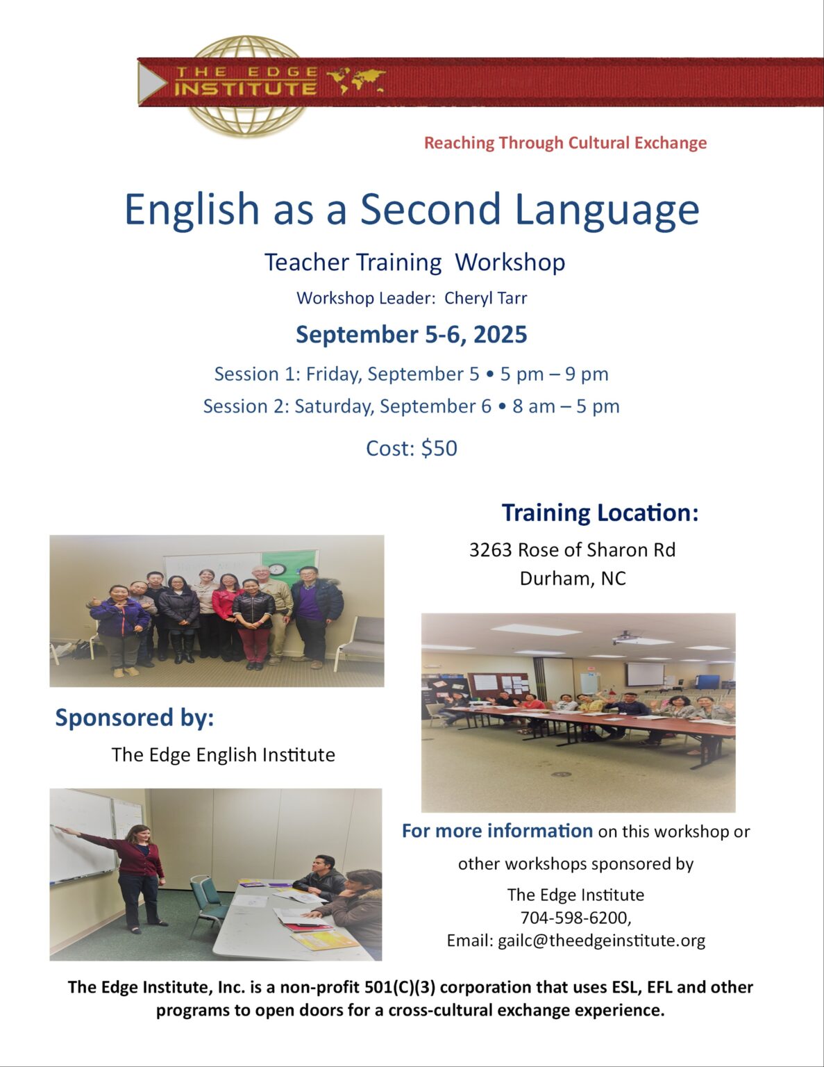 ESL Teacher Training – September 2025 in Durham, NC – The Edge Institute